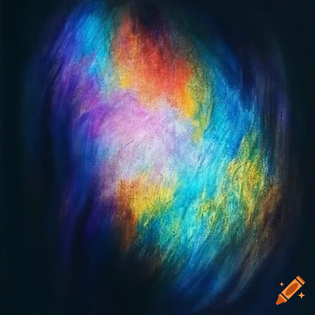 Soft hazy pencil drawing of blue and gold rainbow stars on Craiyon