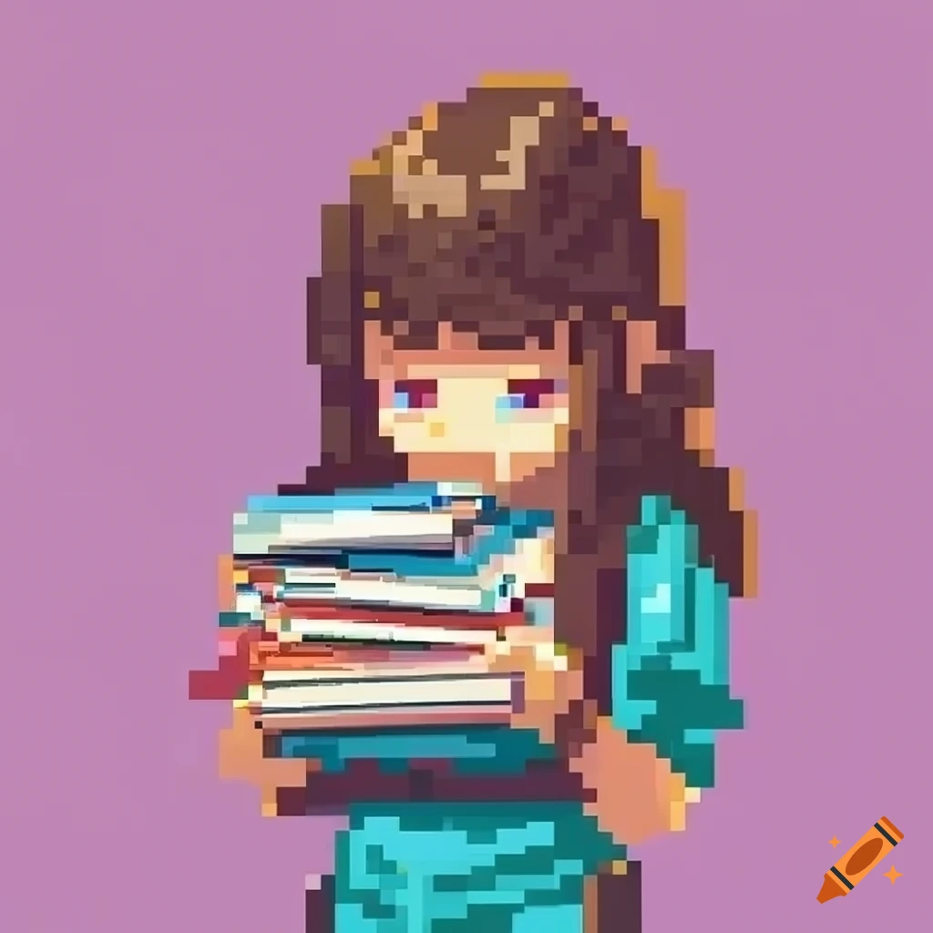Pixel art student holding books and laptop on Craiyon