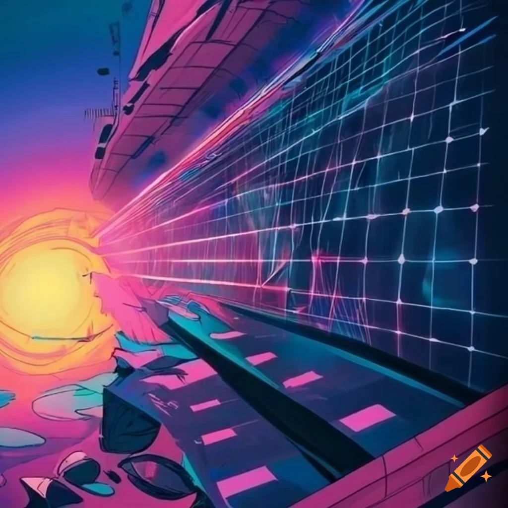 Illustration of futuristic solar panels in comic style on Craiyon