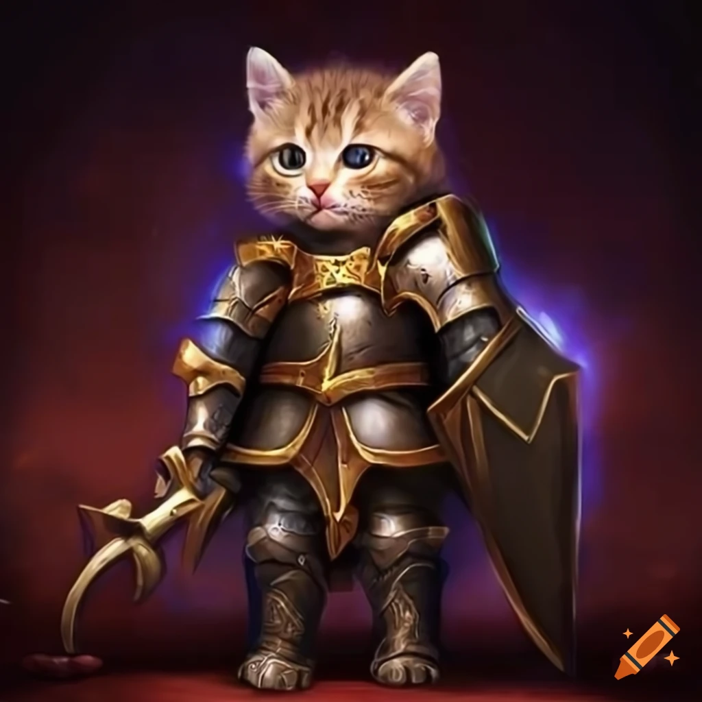 Adorable kitten in a fantasy knight costume on Craiyon