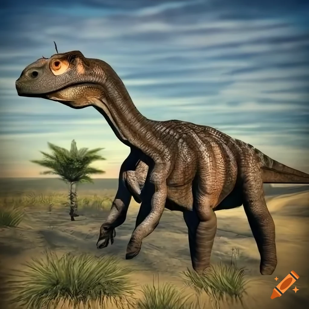 Hefty Hadrosaurus dinosaur with a lizard-like color pattern and scaly ...