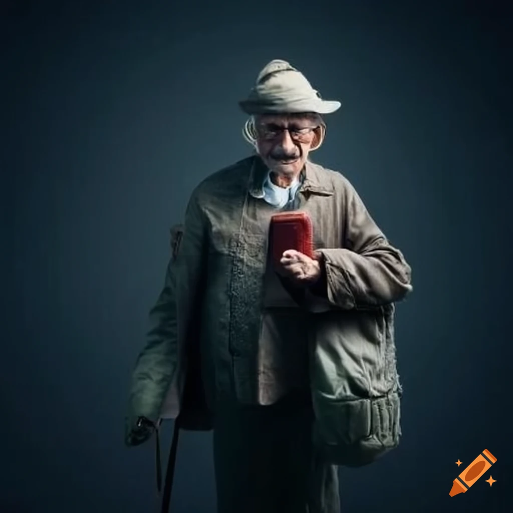 Elderly traveler with a bag of digital devices from other countries on ...