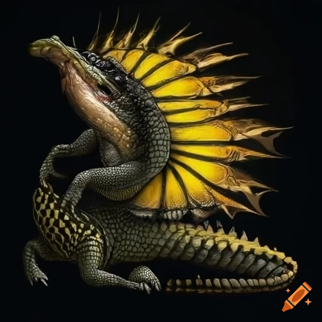 Flying crocodile monster with black and yellow butterfly wings on Craiyon