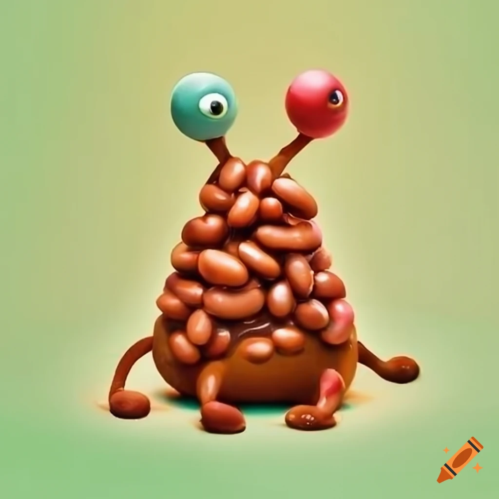 A cute creature made of baked beans on Craiyon