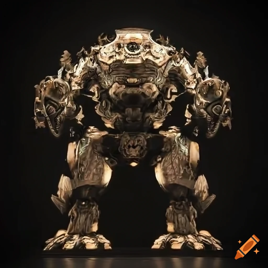 Merchant Mech with intricate layering and stunning lighting on black background on Craiyon