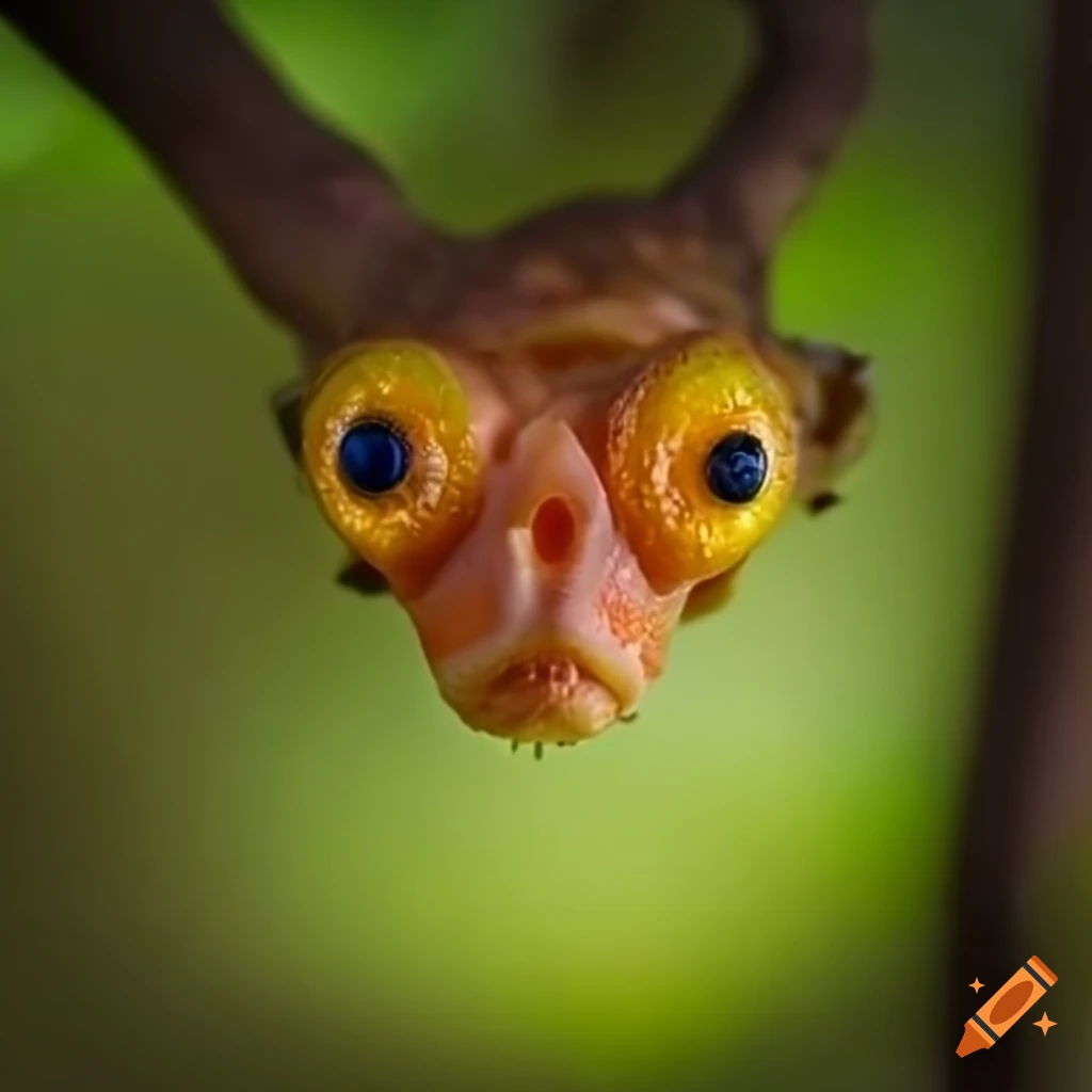 Bizarre creature with a glowing eye surrounded by fruits on a tree on ...