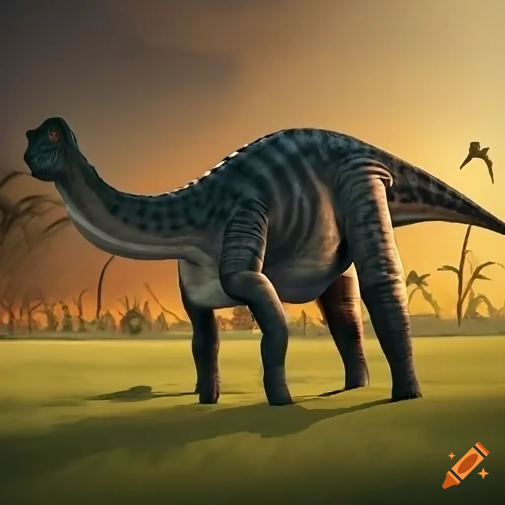 Full body view of a colorful Hadrosaurus dinosaur in warm morning light ...