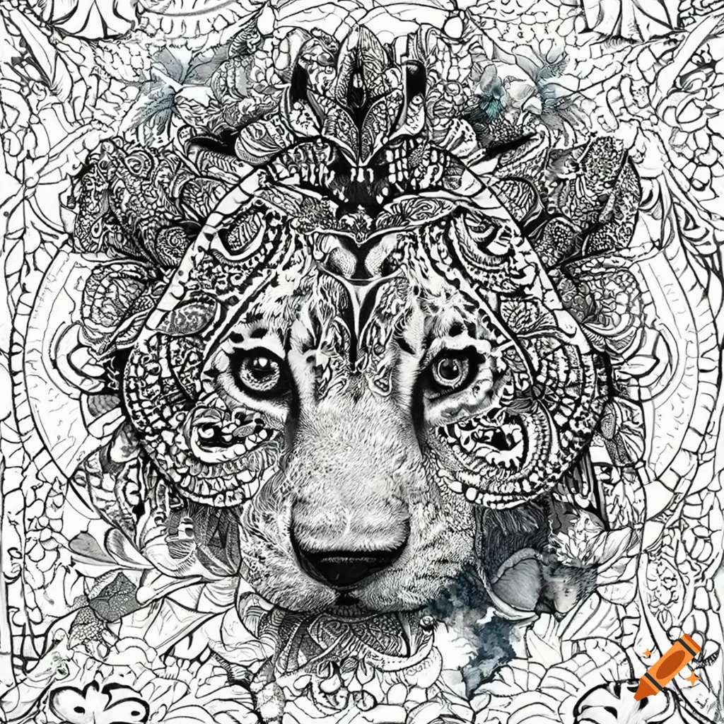 Adult coloring book with stress-relieving mandala animal designs on Craiyon