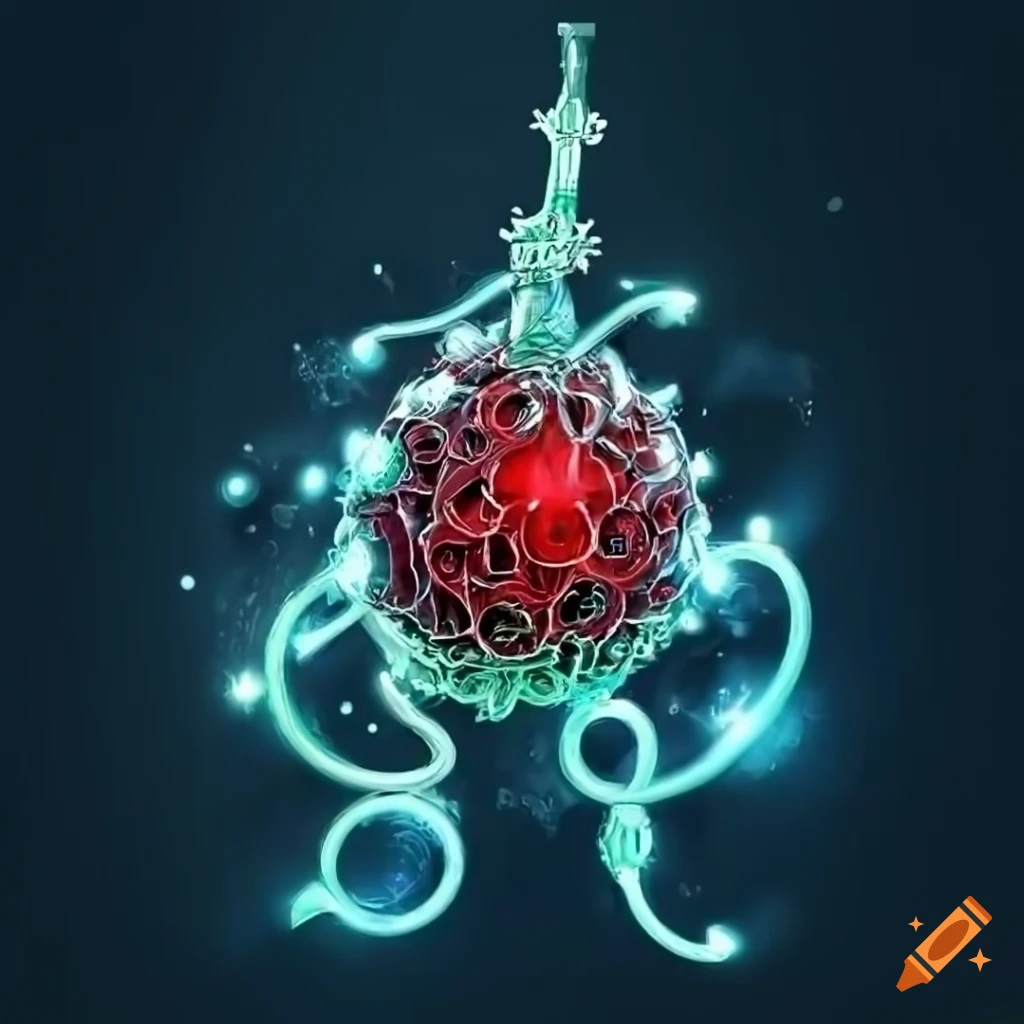 Illustration of the devil fruit from one piece with intricate metal ...