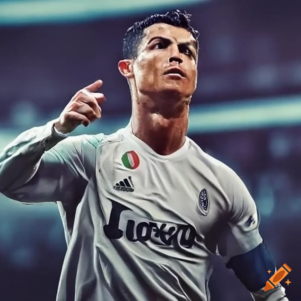 Ronaldo taking a shot in a football match on Craiyon