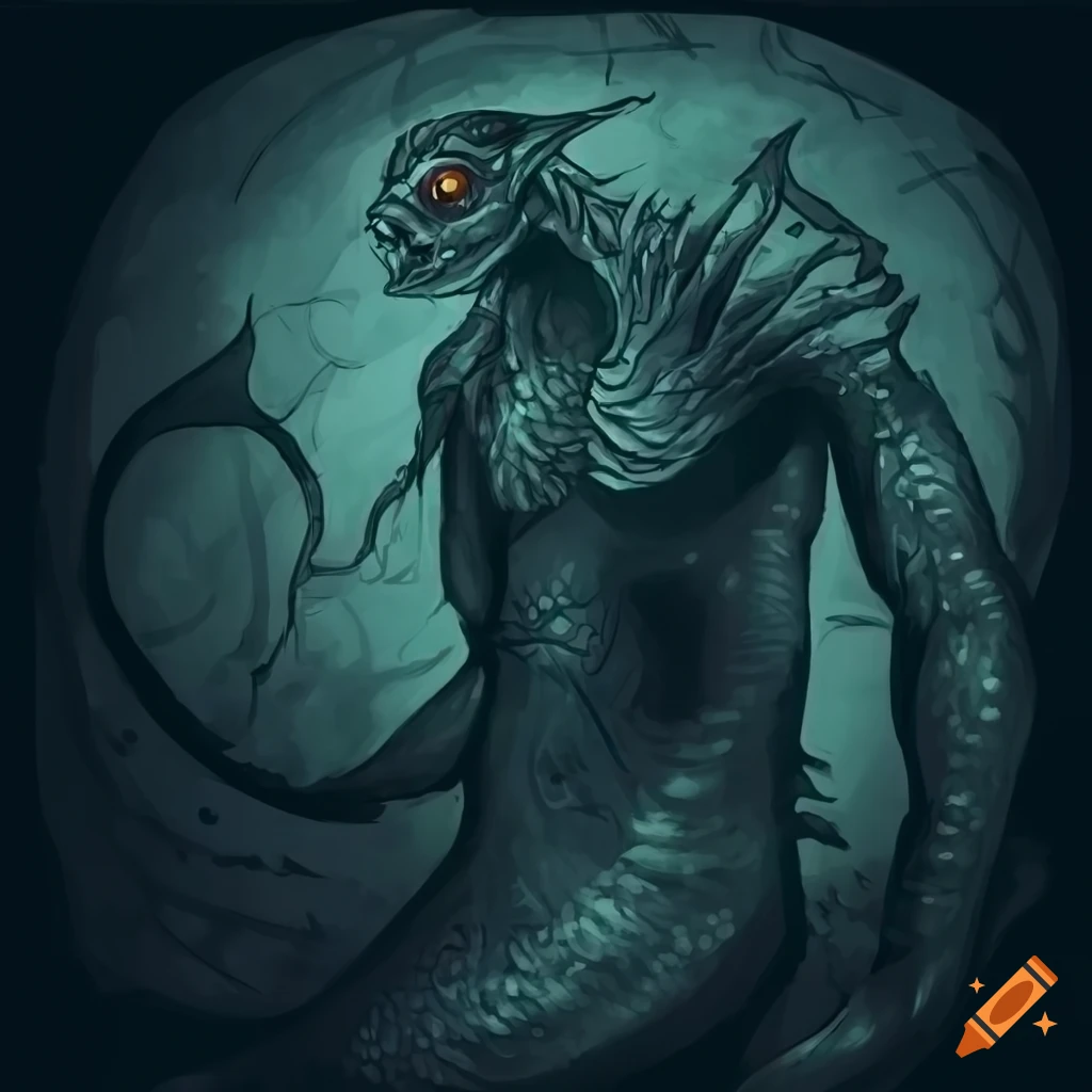 Mysterious fish-faced merfolk in an underwater fantasy setting on Craiyon