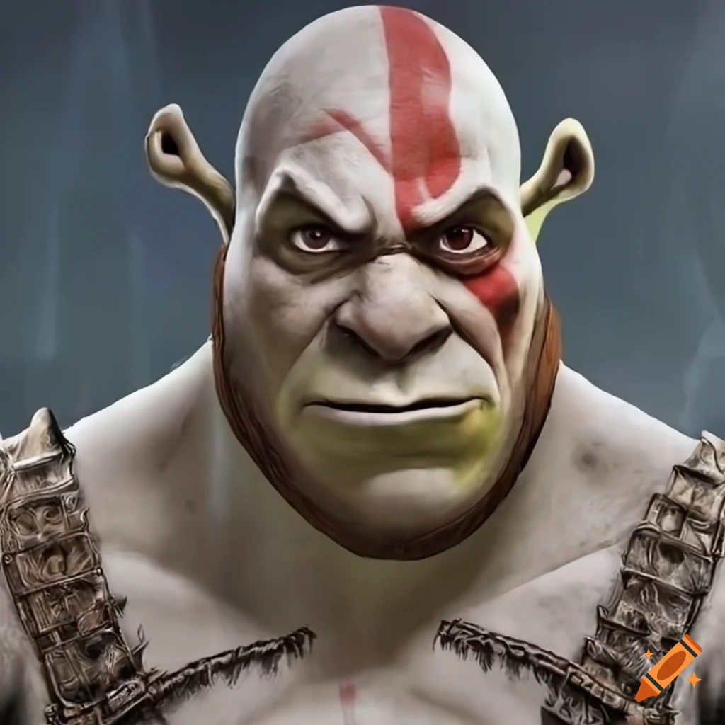 Shrek dressed as kratos from god of war on Craiyon