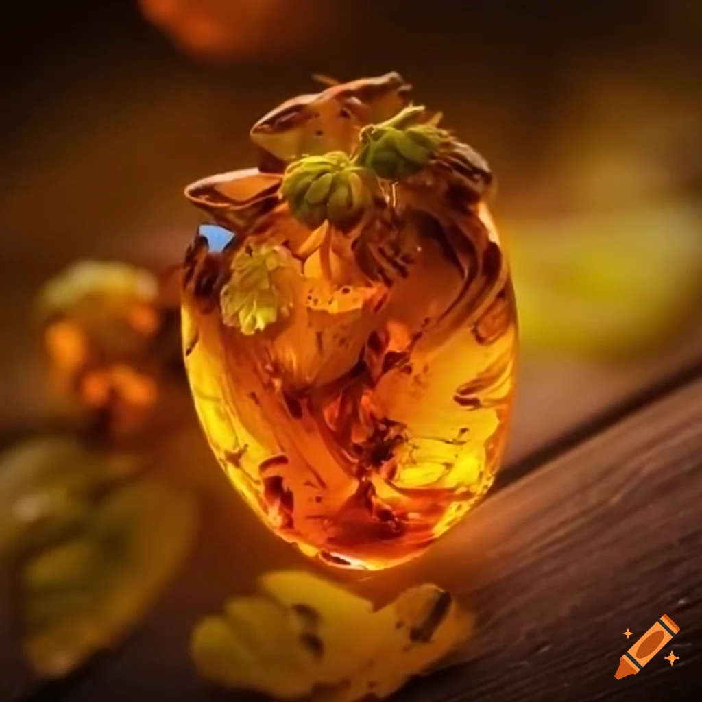 Beautiful hops bloom in ancient amber stone on Craiyon