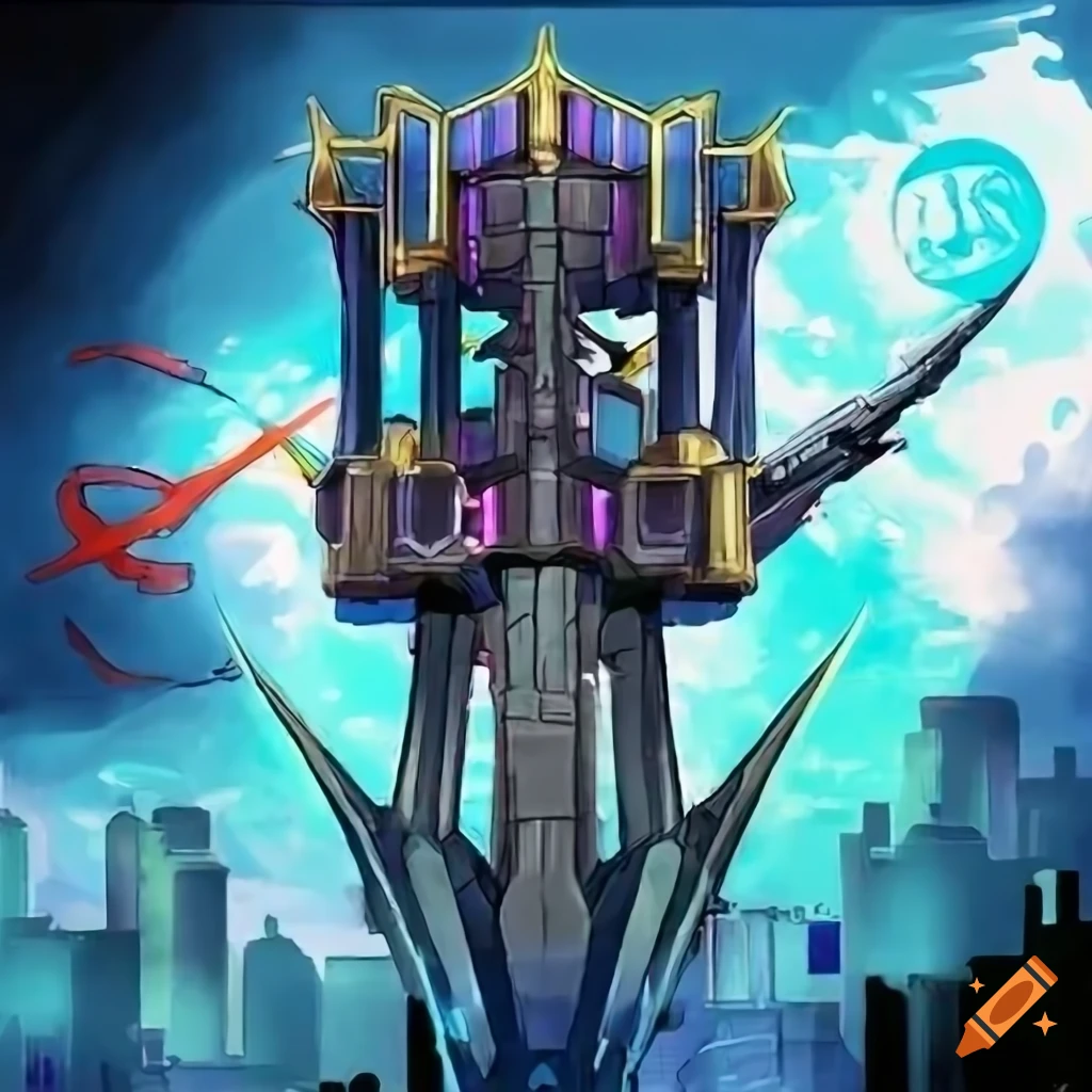 Machine tower in yu-gi-oh! art style on Craiyon