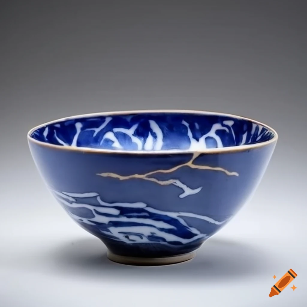 Kintsugi japanese navy blue bowl on Craiyon