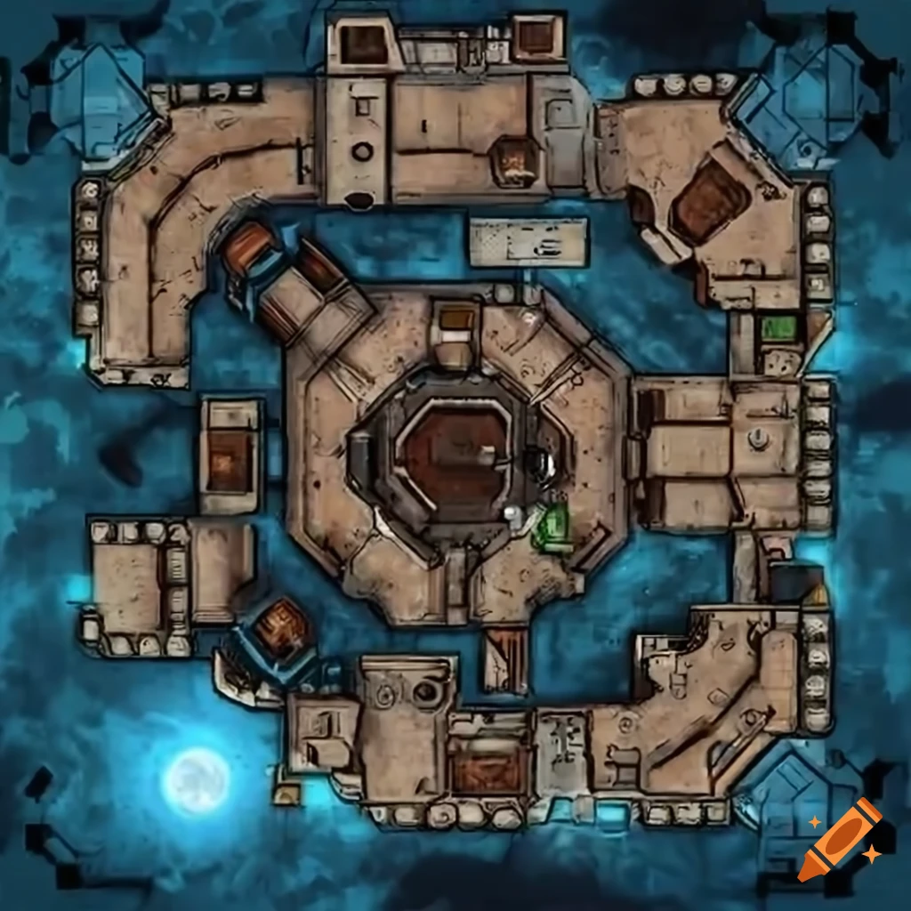 Realistic sci-fi rpg floor map on Craiyon