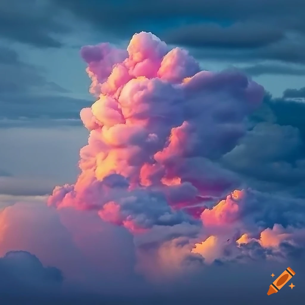 Dramatic lighting and dreamlike colors of chunky cumulus clouds in the ...