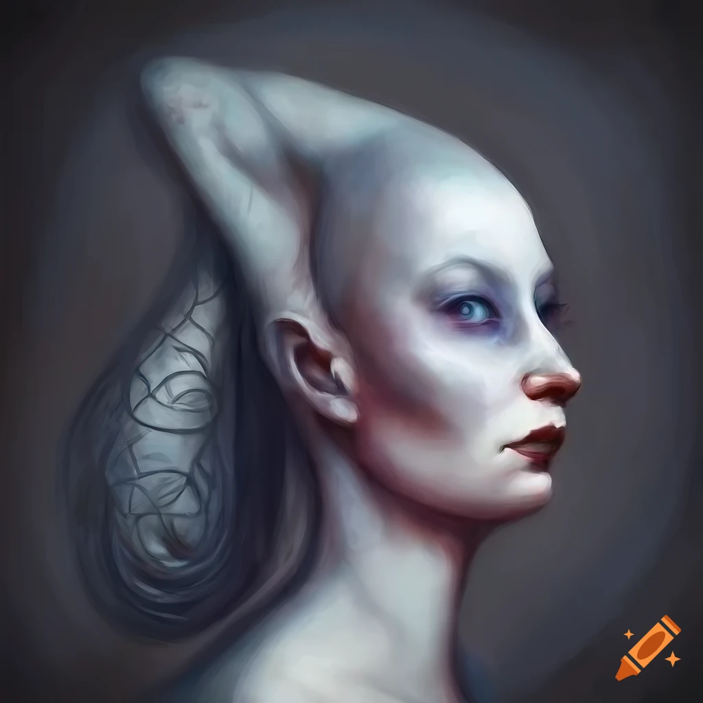 High-resolution portrait of a cunning and intelligent female creature ...