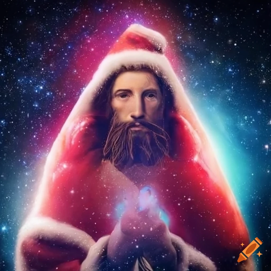 Jesus christ as santa claus in a cosmic quasar on Craiyon