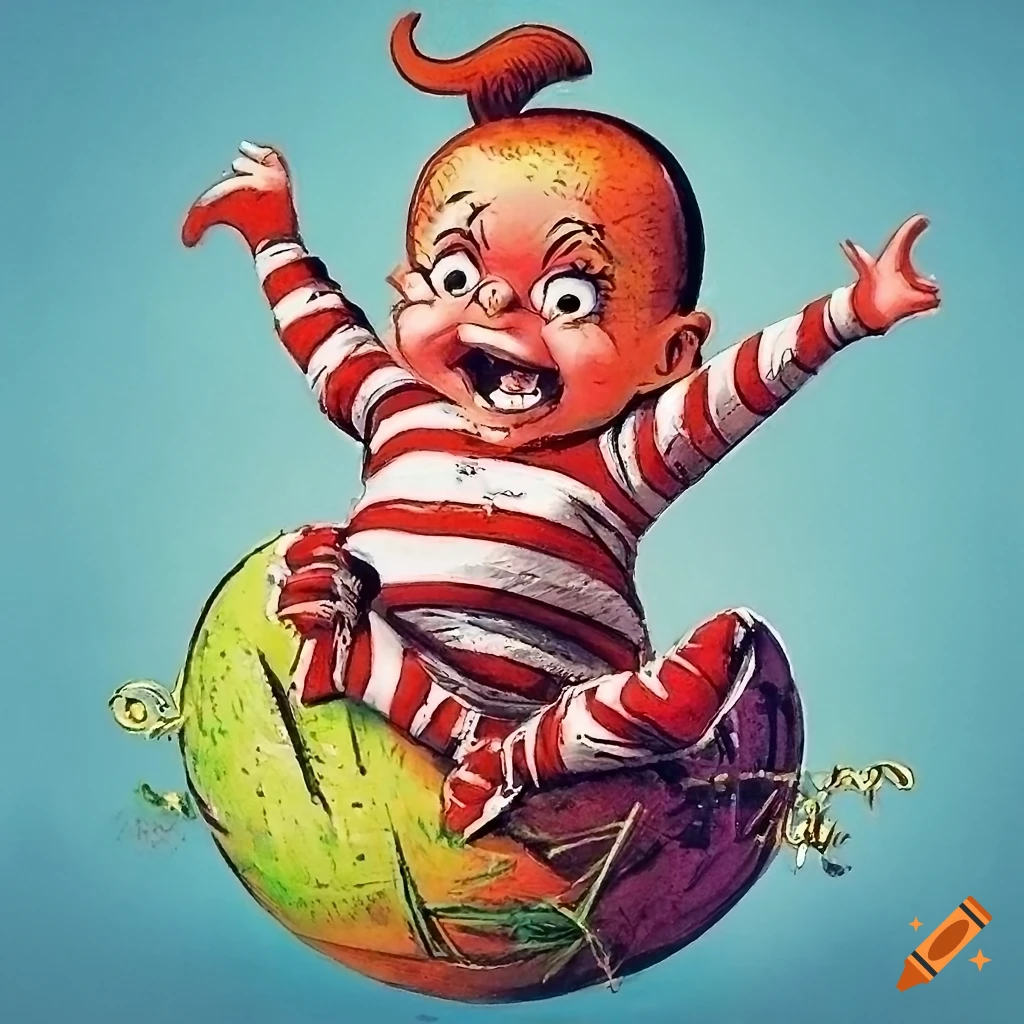 Colorful humorous illustration of a screaming baby in the style of dr ...
