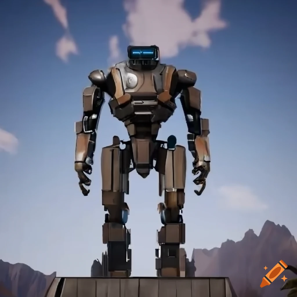 American sci-fi mech robot with us flag, tree, and blue sky in unreal ...