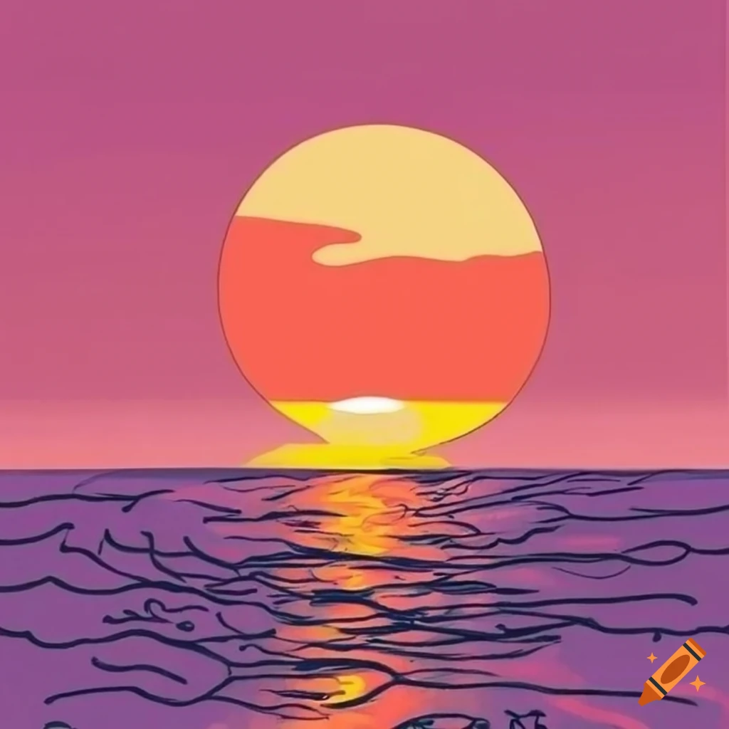 Sunset peter max poster line drawing on Craiyon