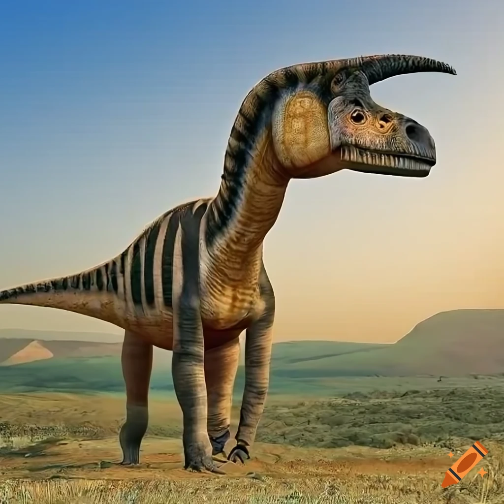 Hefty hadrosaurus dinosaur with intricate motley color pattern and ...