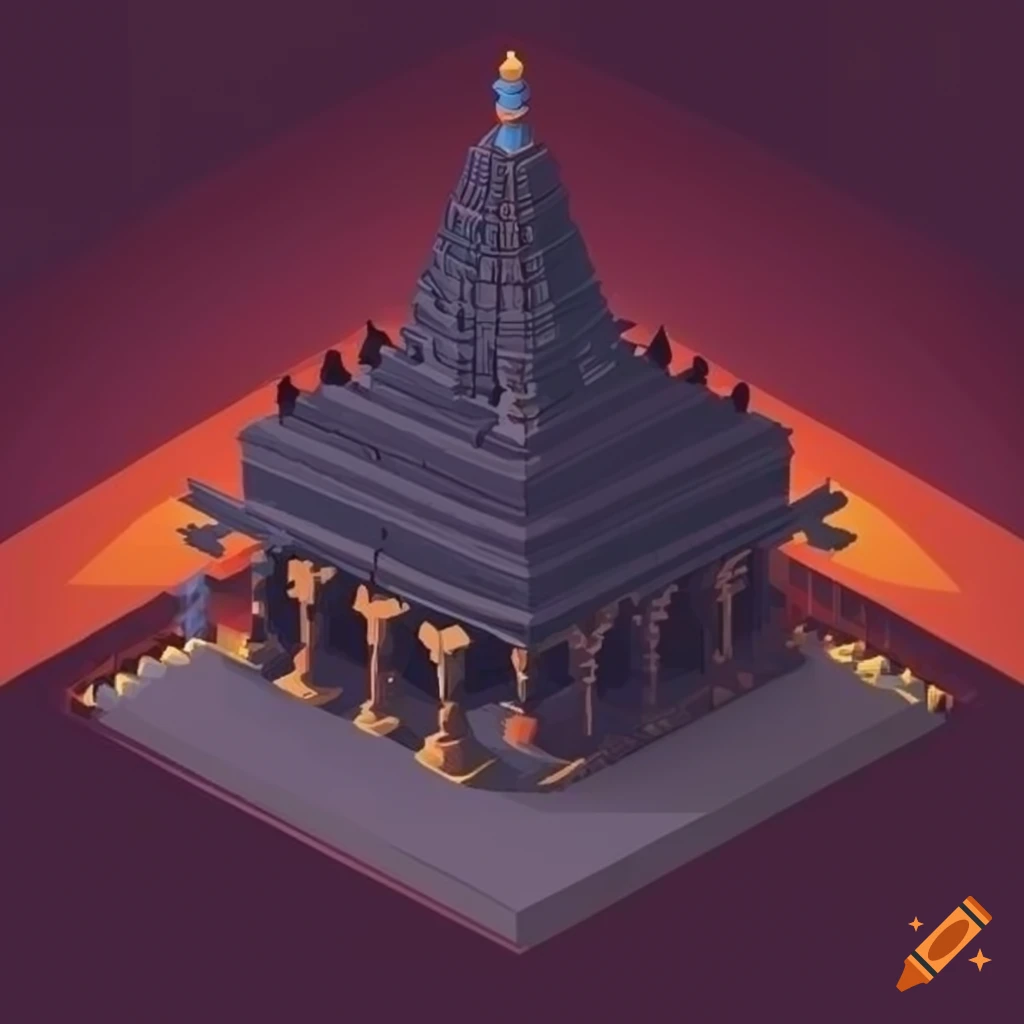 Vector isometric dark indian temple on Craiyon