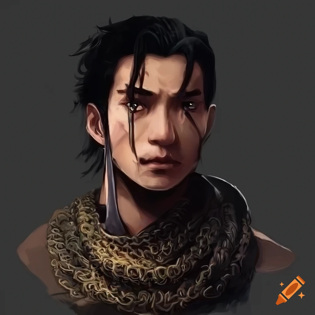 Serious Asian DnD fighter with chainmail and shortsword on Craiyon