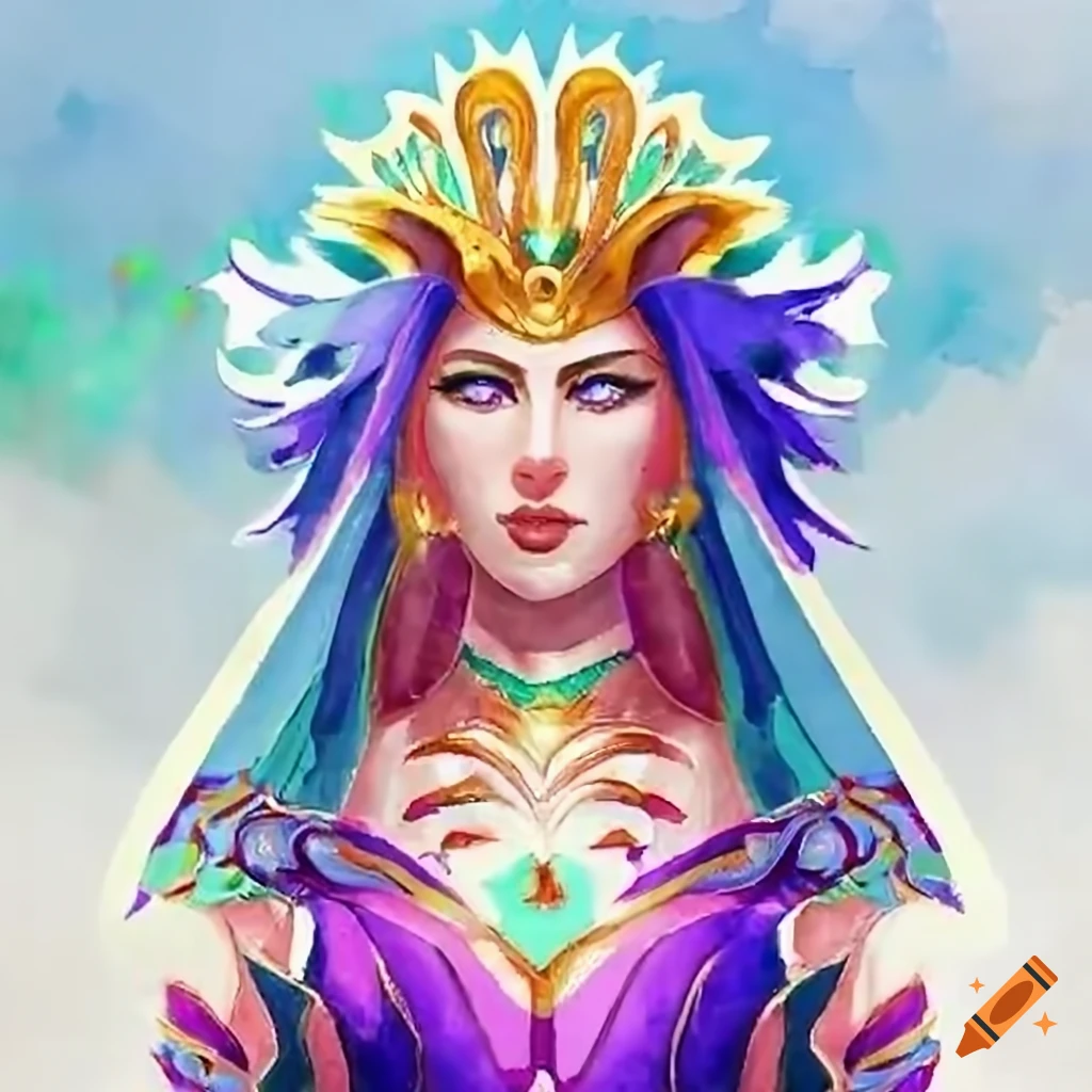 Elyria of veridaegis in vibrant swirling gown on Craiyon