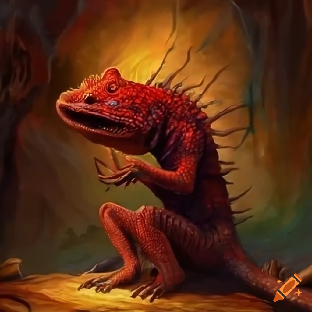 Small red lizard in fantasy art on Craiyon