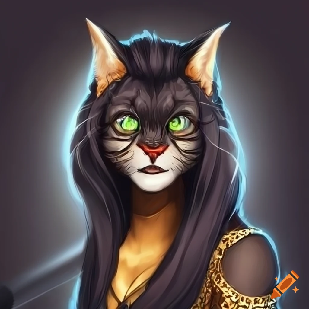 Gorgeous black tabaxi female with white stripes, golden eyes and medium ...