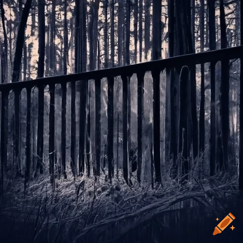 Iron fence in a forest at night on Craiyon