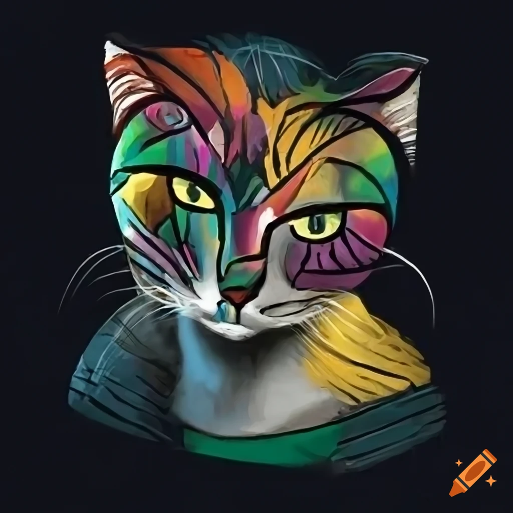 Picasso-style crazy cat on Craiyon