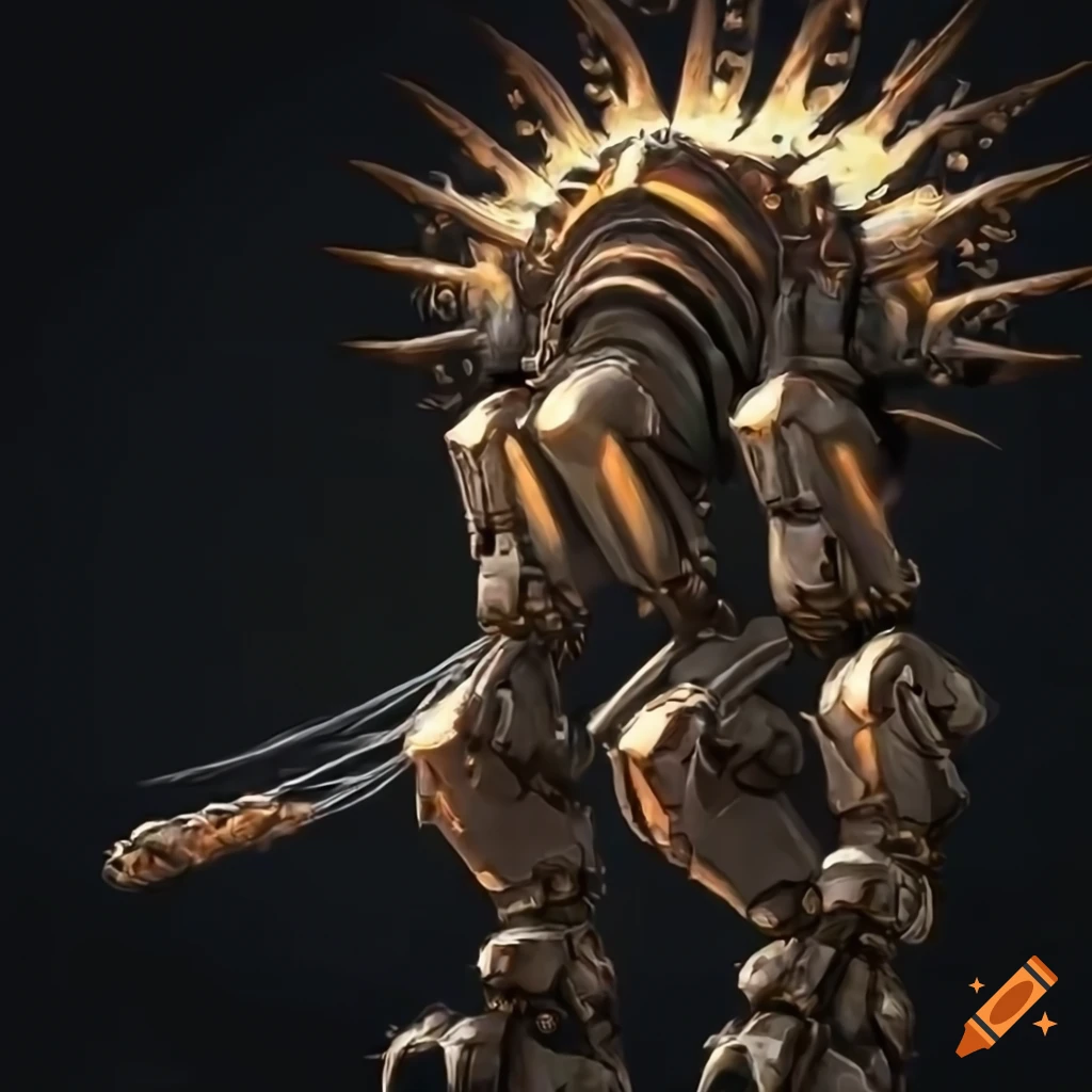 Merchant Mech with intricate layering and stunning lighting on black background on Craiyon