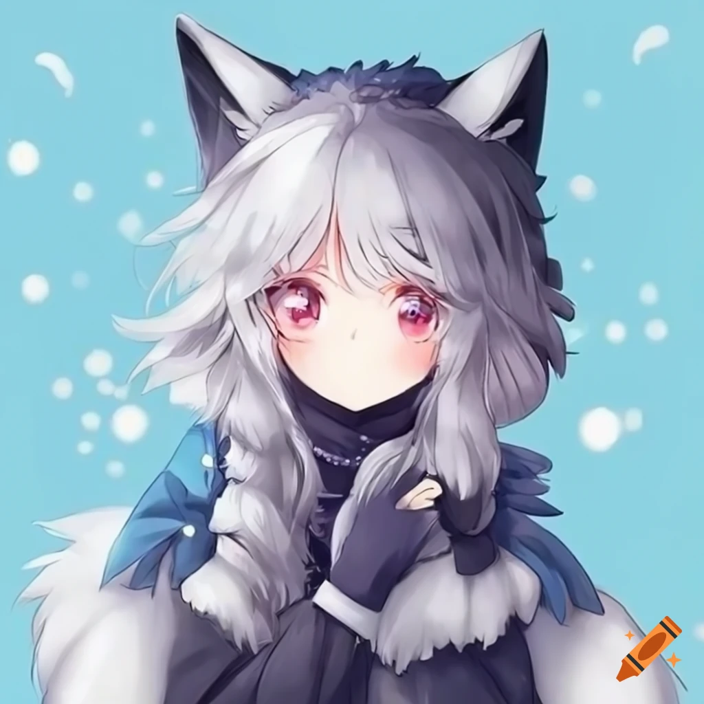 Cute anime girl with snowy fox features on Craiyon