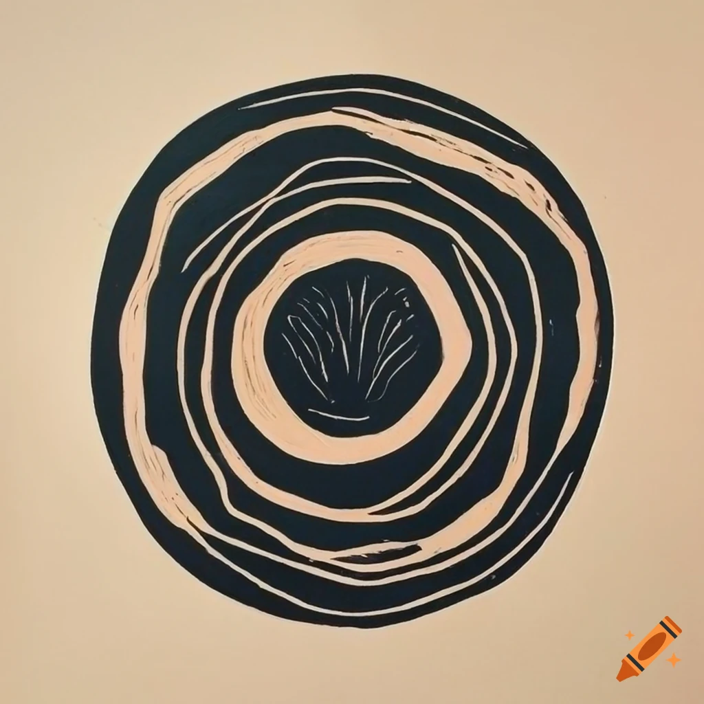 Linocut print of an unbroken circle on Craiyon