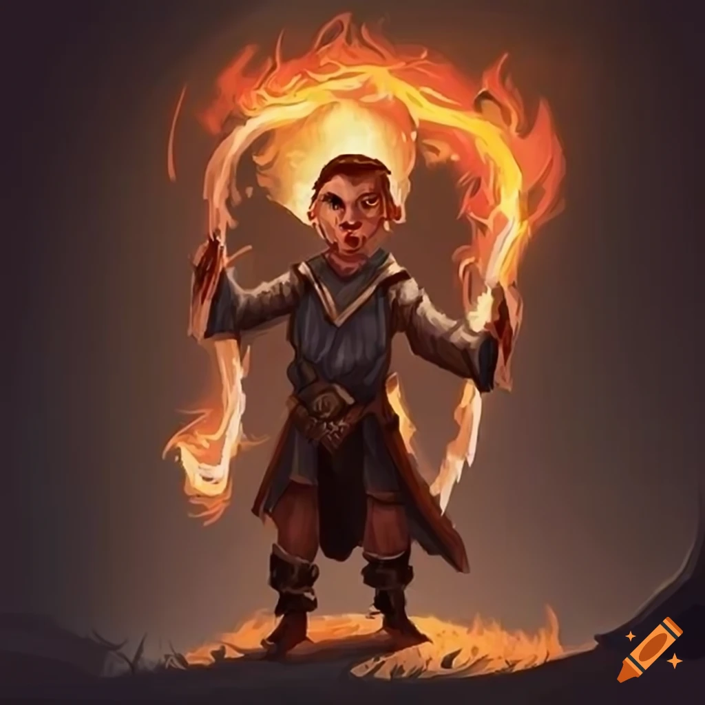 Young warlock halfling playing with fire on Craiyon