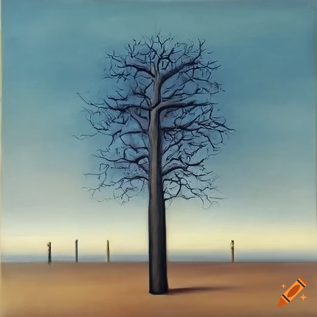 Tree with twisting branches by rene magritte on Craiyon