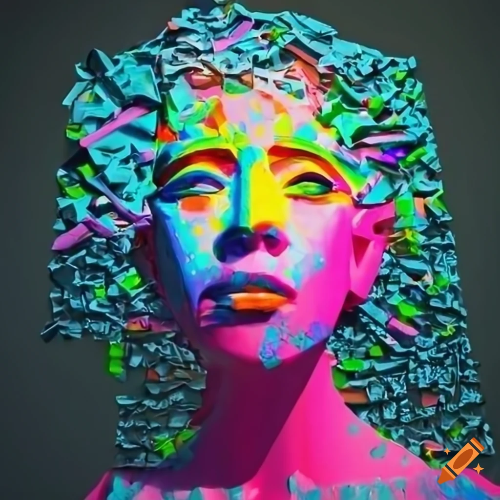 Neo-pop surreal portrait with overlaid text and intricate details on Craiyon