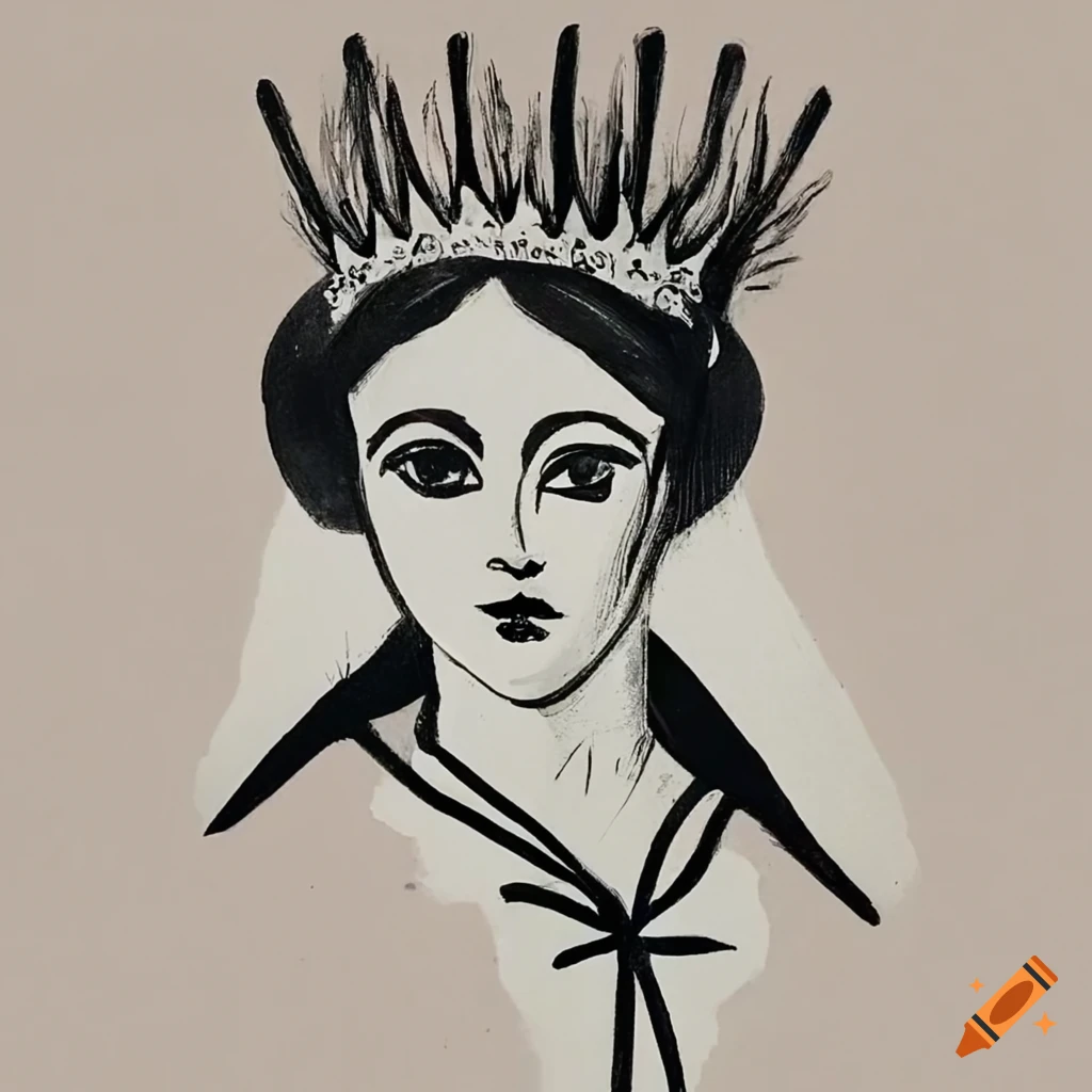 Lithograph-style drawing of a young princess with a crown of white ...