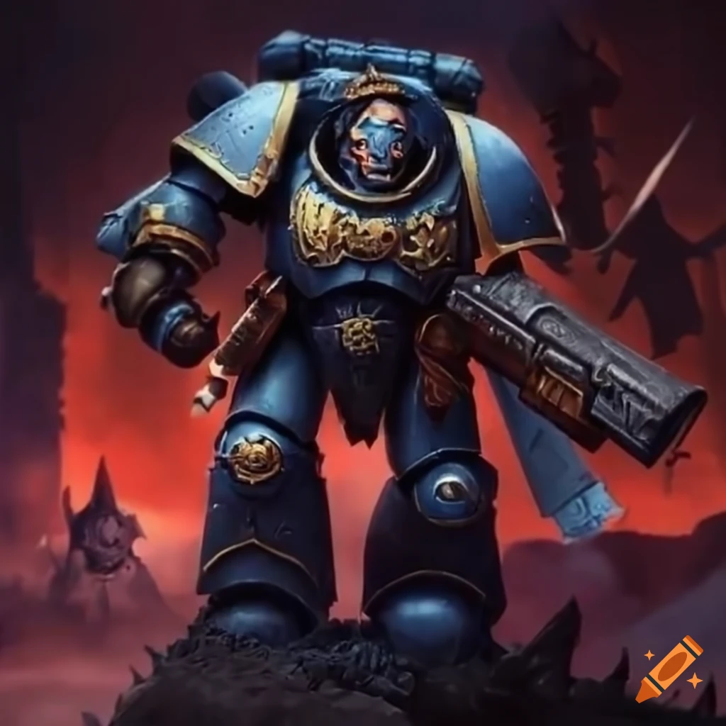 Space marine with a power weapon in the warhammer 40k universe on Craiyon