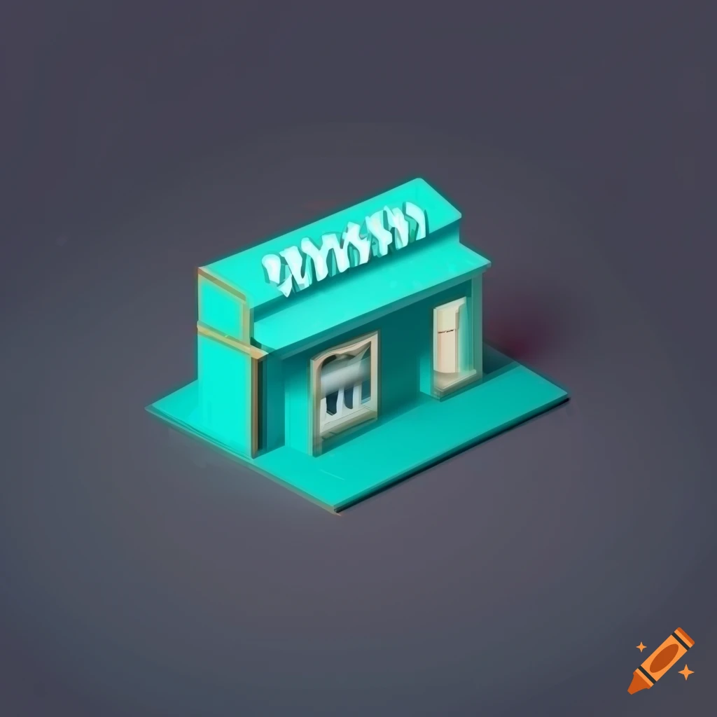 Teal retail footprint store icon in isometric 3D perspective on Craiyon
