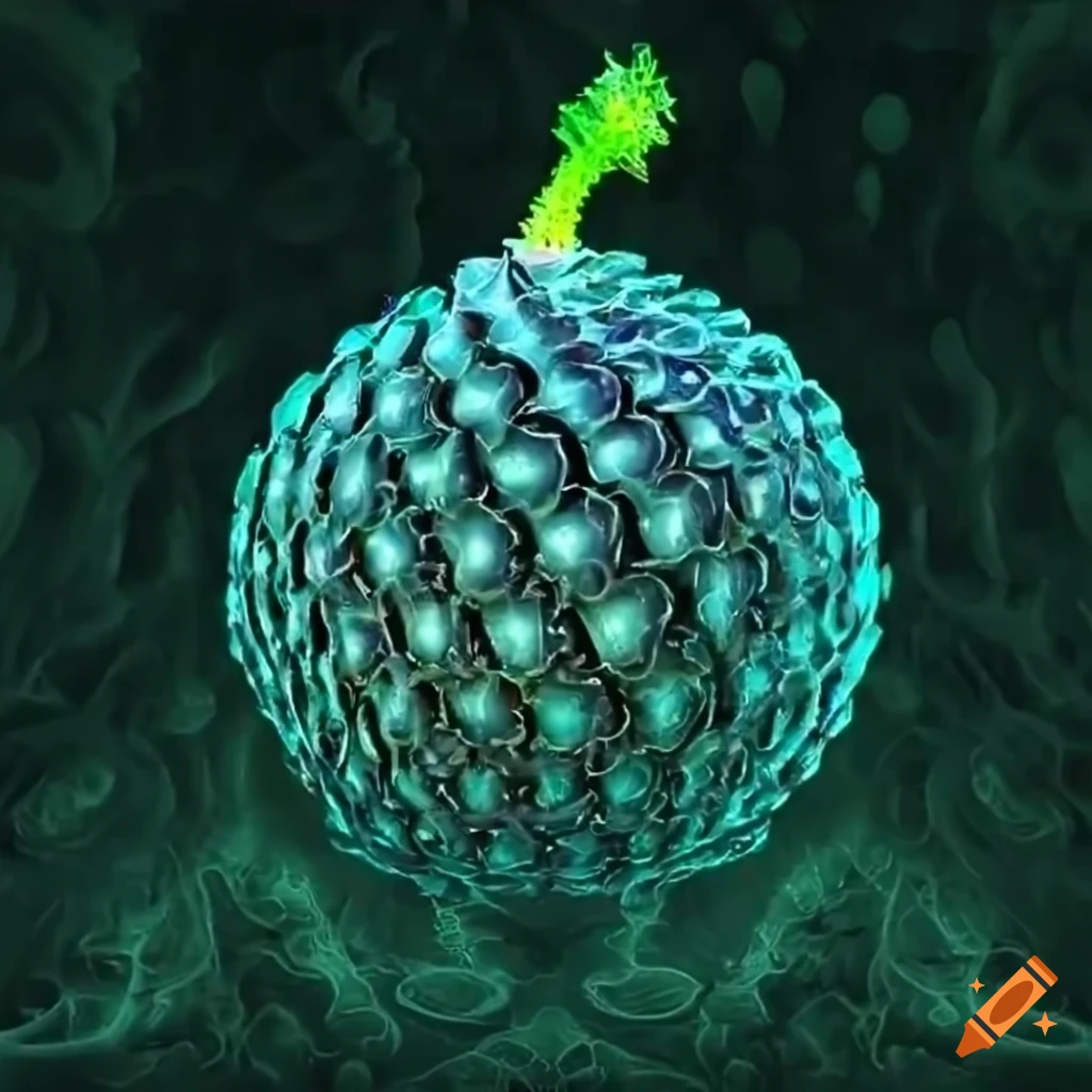 Intricately patterned Devil Fruit glowing and emitting a powerful aura ...