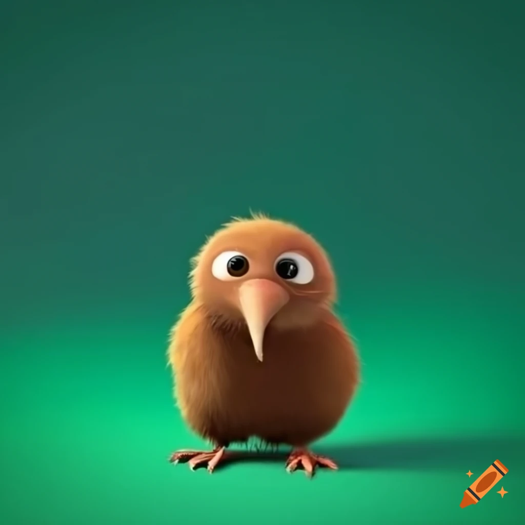 Adorable fluffy brown kiwi bird with dark green background on Craiyon