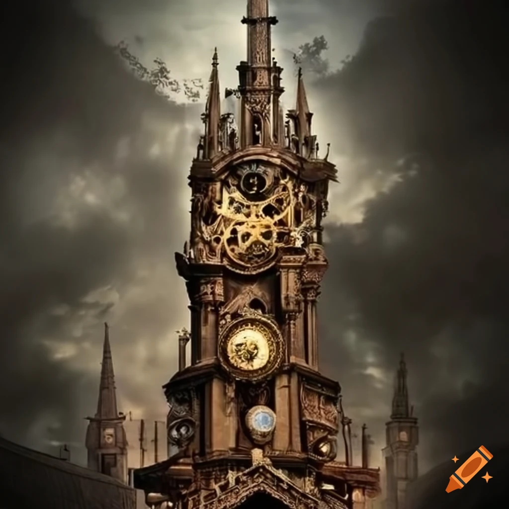 Ornate and intricate steampunk style tower on Craiyon