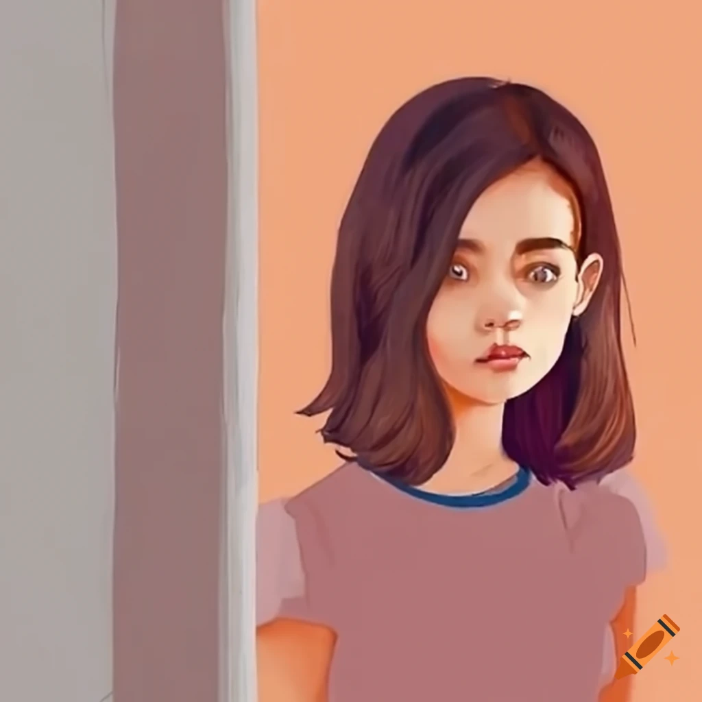 Girl peeking around the corner on Craiyon