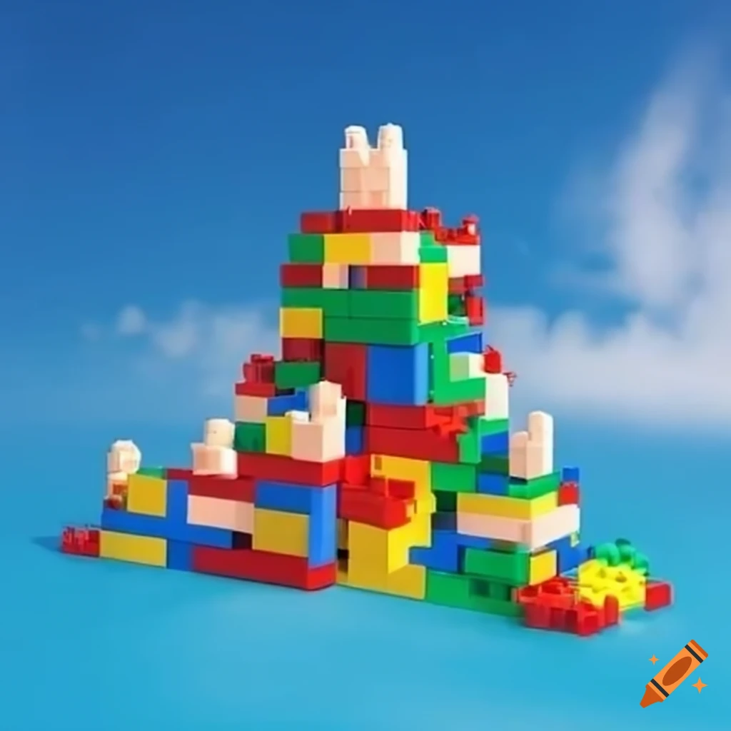 Children building giant lego structures in the sky on Craiyon