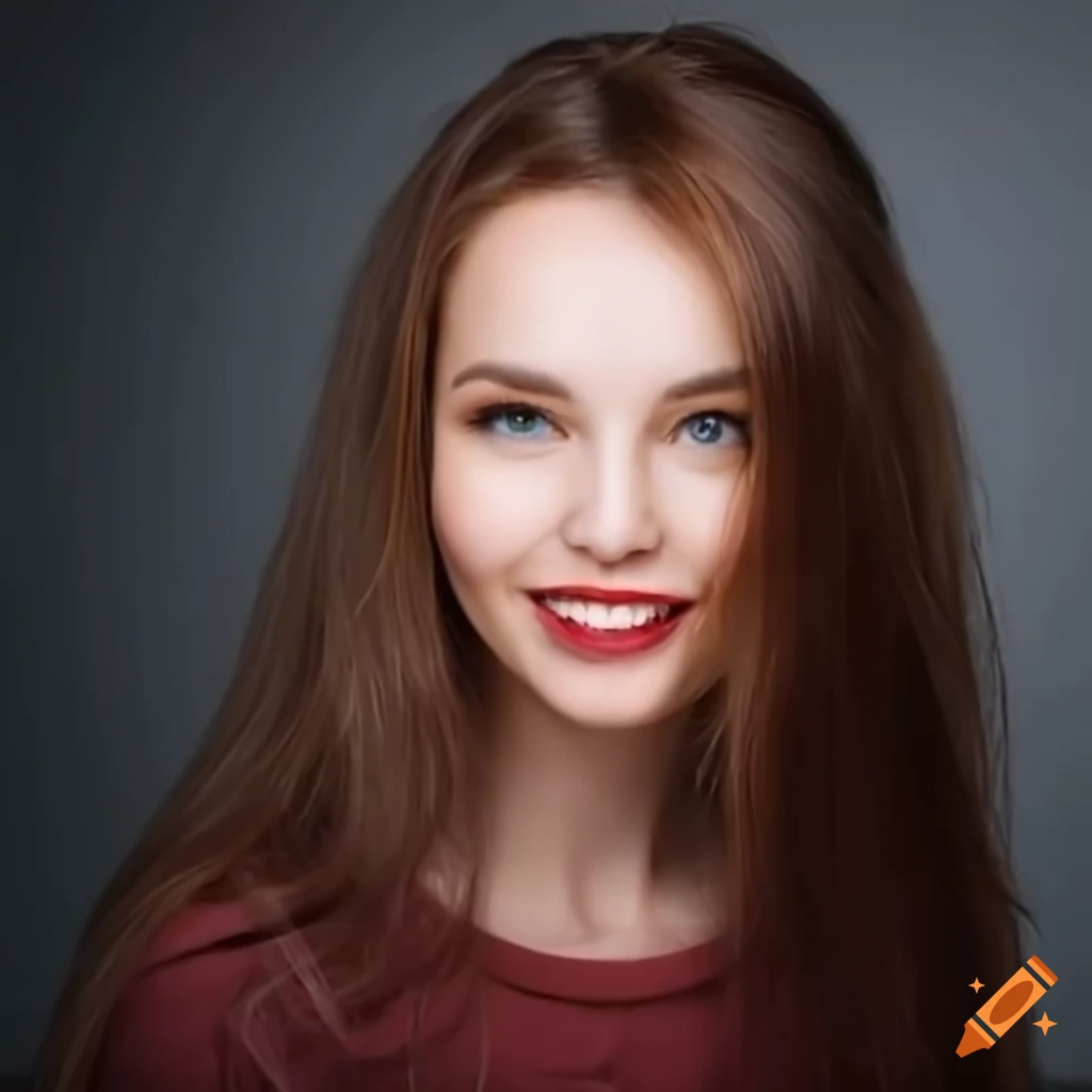 Pretty young woman with bright smile and beautiful teeth on Craiyon