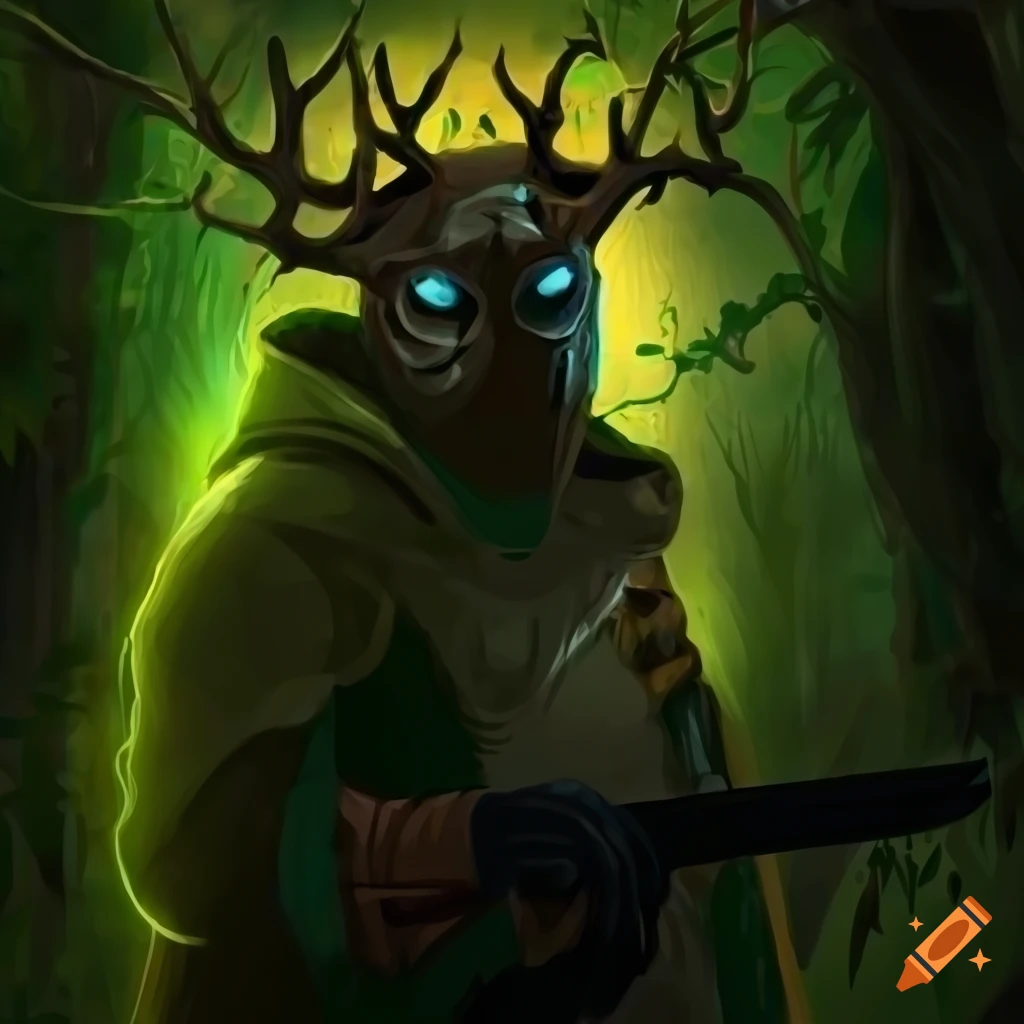 Profile picture of a masked woodland knight with antlers in a forest ...